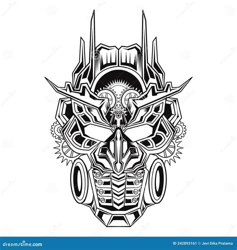 Illustration Of A Megatron Robot In Black And White Sketch Cartoon