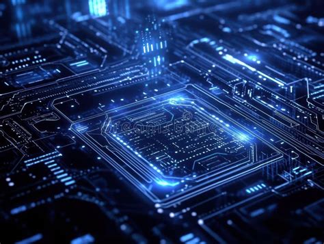 Glowing Blue Circuit Board With Central Processor Stock Illustration Illustration Of