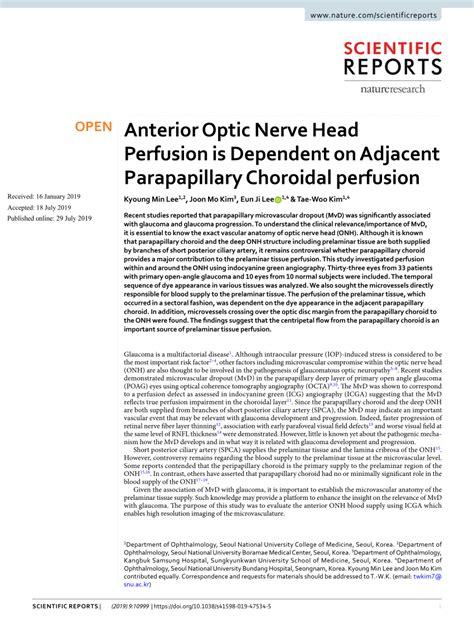 Pdf Anterior Optic Nerve Head Perfusion Is Dependent On Adjacent Parapapillary Choroidal Perfusion
