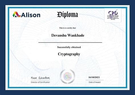 devanshu wankhade on linkedin completed course in cryptography