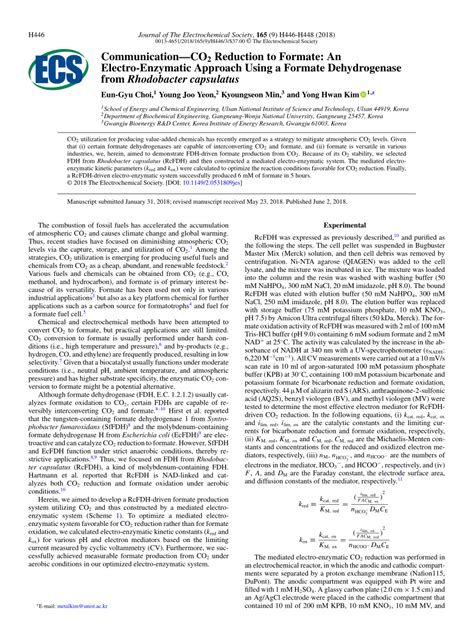 Communication—co 2 Reduction To Formate An Electro Enzymatic Approach Using A Formate