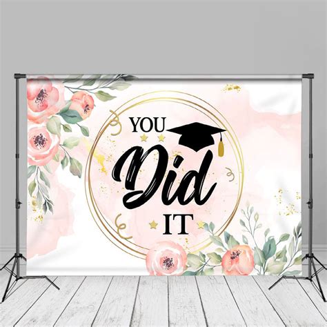 Pink Floral Leaves You Did It Grad Backdrop For Photo Aperturee