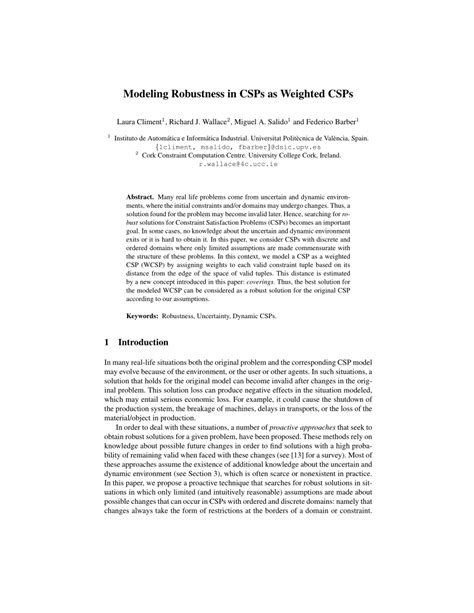 Pdf Modeling Robustness In Csps As Weighted Csps