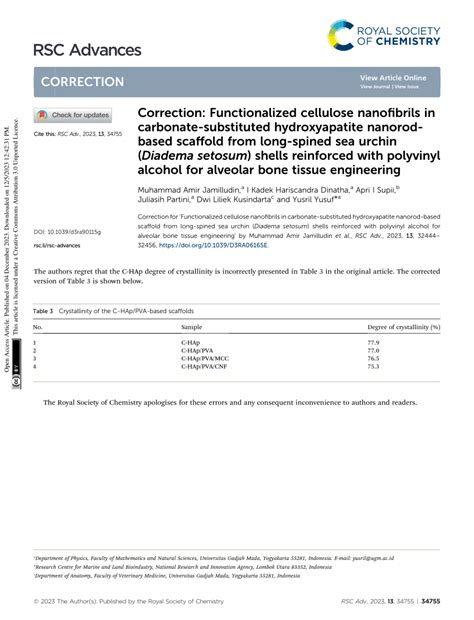 Pdf Correction Functionalized Cellulose Nanofibrils In Carbonate Substituted Hydroxyapatite