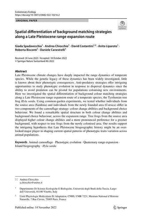 Pdf Spatial Differentiation Of Background Matching Strategies Along A Late Pleistocene Range