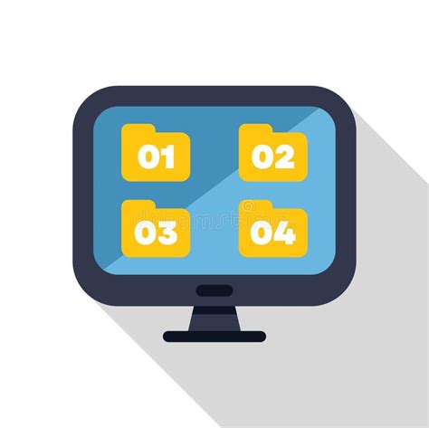 Computer Monitor Displaying Four Folders For Data Organization Stock