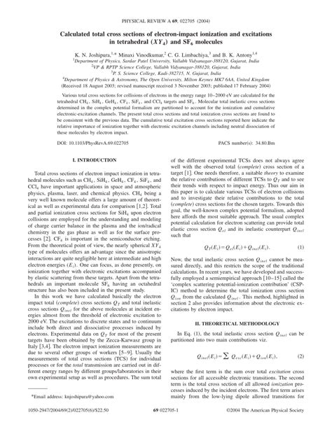Pdf Calculated Total Cross Sections Of Electron Impact Ionization And