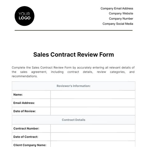 Free Sales Contract Review Form Template To Edit Online