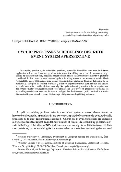 Pdf Cyclic Processes Scheduling Discrete Event Systems Perspective