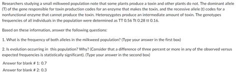 Solved Researchers Studying A Small Milkweed Population