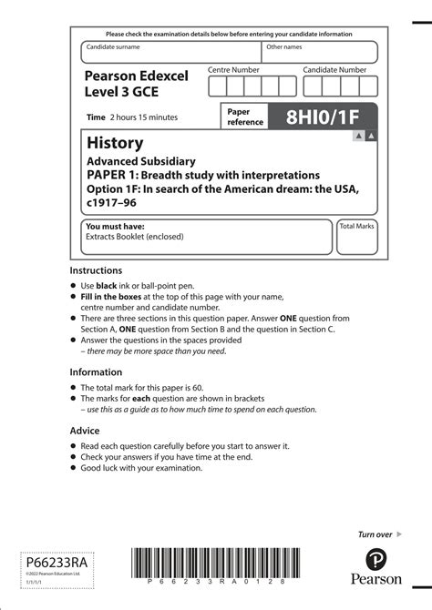 SOLUTION: Edexcel as level history question paper 1f american dream june 2022 - Studypool