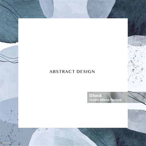 추상적인 블루 네이비 현대적인 프레임에는 텍스트를 위한 공간이 있습니다 수채화 물감 그래픽 부드러운 기하학적 모양 페인트