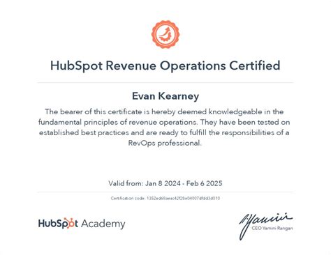 Evan Kearney Acma Cgma On Linkedin Hubspot Academy Revenue Operations Certification
