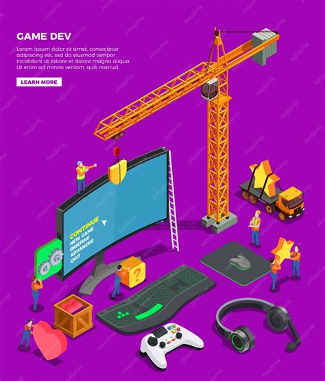 Free Vector Game Development Isometric Composition With Big Screen