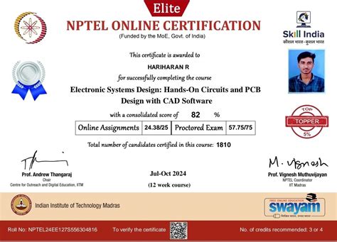 Hariharan R On Linkedin Completed Nptel Course Electronic Systems Design Hands On Circuits And