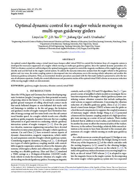 Pdf Optimal Dynamic Control For A Maglev Vehicle Moving On Multi Span Guideway Girders
