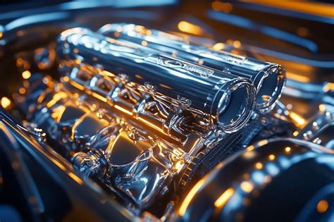 A Close Up Of A Shiny Chrome Engine With The Word On The Back Premium