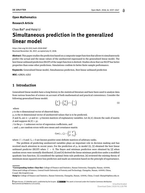 Pdf Simultaneous Prediction In The Generalized Linear Model