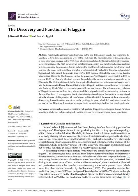 Pdf The Discovery And Function Of Filaggrin