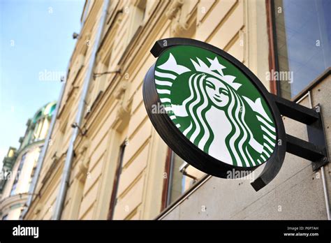 Moscow Russia May 02 Logo Of Starbucks Coffee Shop In Tverskaya