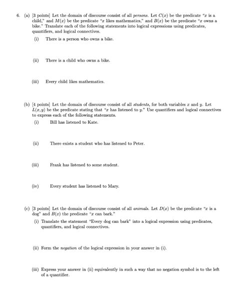 solved 6 a [3 points] let the domain of discourse consist