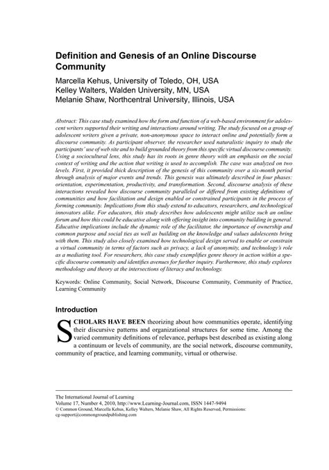 Pdf Definition And Genesis Of An Online Discourse Community