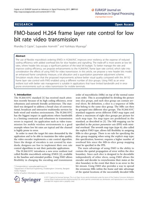 Pdf Fmo Based H264 Frame Layer Rate Control For Low Bit Rate Video Transmission