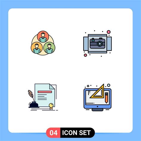 Mobile Interface Filledline Flat Color Set Of 4 Pictograms Of Staff Contract Circle Ecommerce