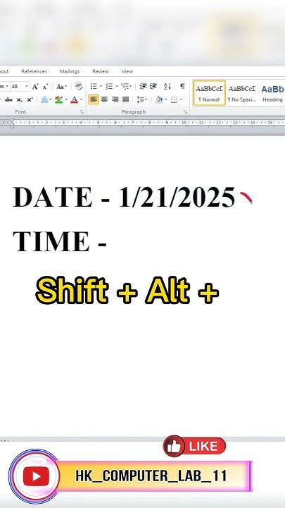 How to insert date & time with shortcut in ms word!//@HK_COMPUTER_LAB ...