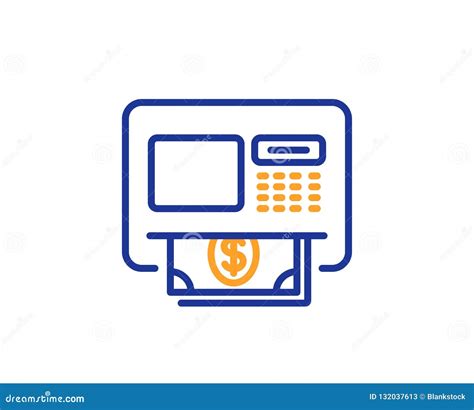 Atm Line Icon Money Withdraw Sign Vector Stock Vector Illustration Of Blue Money 132037613