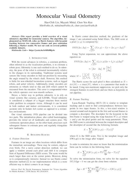 Pdf Vision Algorithms For Mobile Robotics Mini Project 1 · 2020 06
