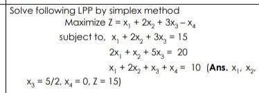 Solved Solve Following LPP By Simplex Method Maximize Z Chegg