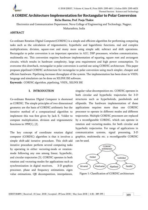 pdf a cordic architecture implementation for rectangular to ijsrst