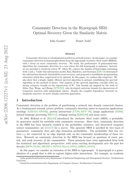 Pdf Community Detection In The Hypergraph Sbm Optimal Recovery Given