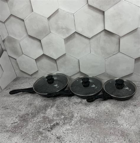 ᐉ Набір сковорідок Top Kitchen ТК 00093 з кришками та ручками Soft Touch Чорний • Краща ціна в