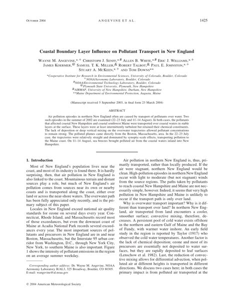 Pdf Coastal Boundary Layer Influence On Pollutant Transport In New