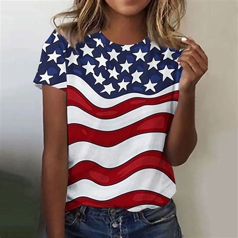 Vkoywkm 4th Of July Tee Shirts For Women American Flag Stars And