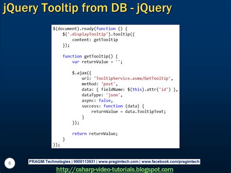 Sql Server Net And C Video Tutorial Jquery Tooltip From Database