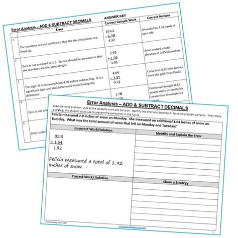 Add And Subtract Decimals Error Analysis Find The Error Tpt