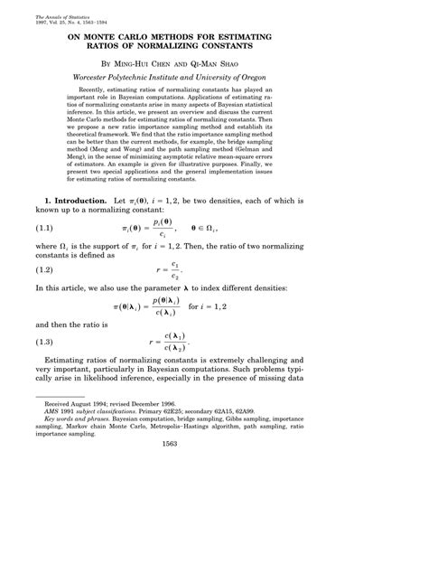 pdf on monte carlo methods for estimating ratios of normalizing constants