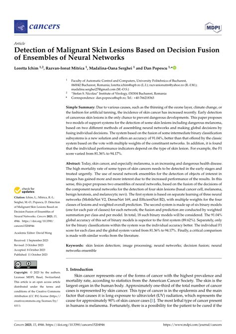 Pdf Detection Of Malignant Skin Lesions Based On Decision Fusion Of Ensembles Of Neural Networks