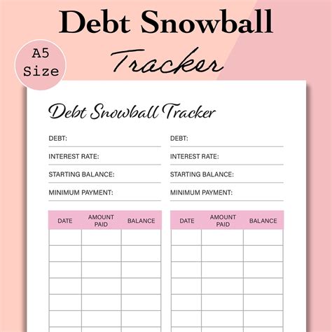 A5 Debt Snowball Tracker Printable Debt Free Chart Template A5 Debt