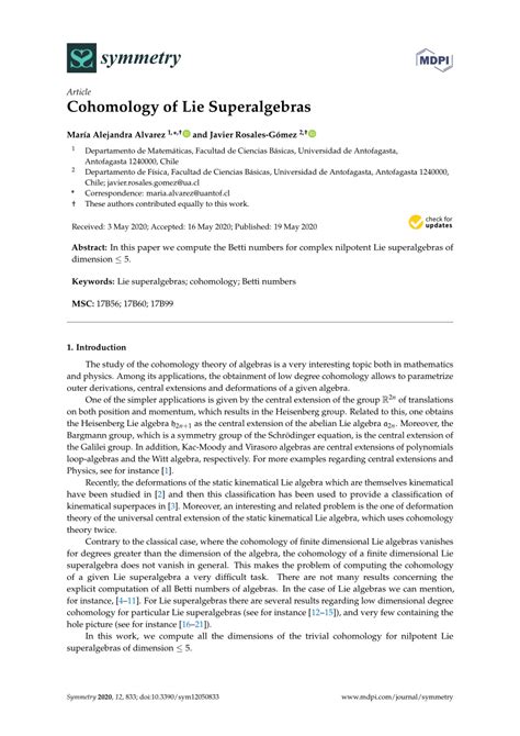 Pdf Cohomology Of Lie Superalgebras