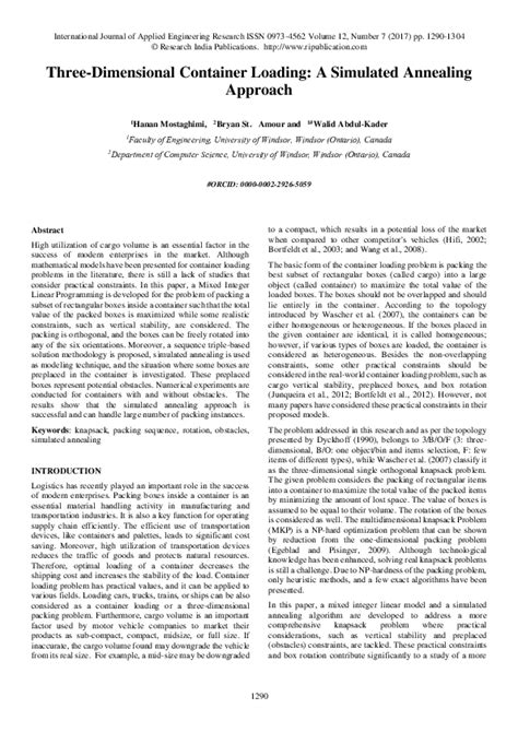 Pdf Three Dimensional Container Loading A Simulated Annealing Approach