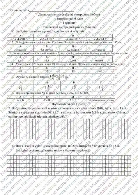 Діагностувальна вхідна контрольна робота з математики 6 клас Інші