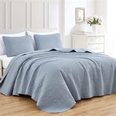 Chezmoi Collection Luca 3 Piece Oversized Bedspread Set Queen Size Cool Gray Summer Quilt