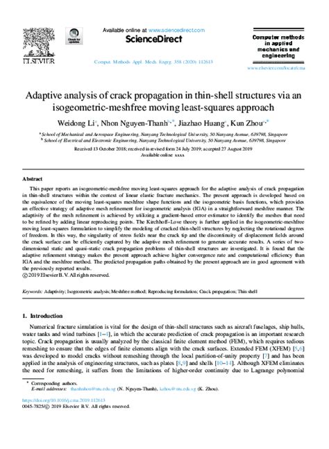 Pdf Adaptive Analysis Of Crack Propagation In Thin Shell Structures Via An Isogeometric