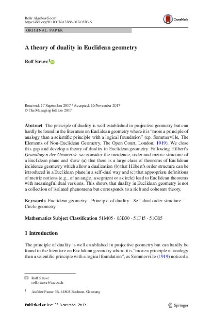 Pdf A Theory Of Duality In Euclidean Geometry