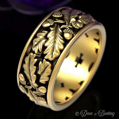 Leaf Wedding Band Gold Mens Wedding Ring Leaf Wedding Ring Etsy