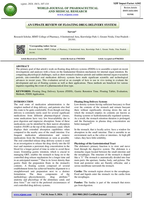 Pdf An Update Review Of Floating Drug Delivery System